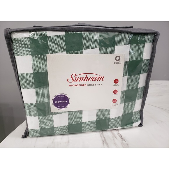 Sunbeam | Bedding | New Sunbeam Queen Bed Sheet Set Green White Plaid ...